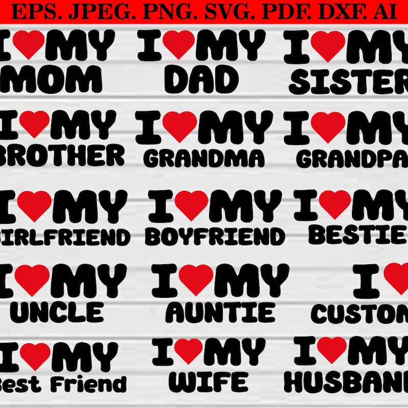 I Love Mom Clipart - Etsy