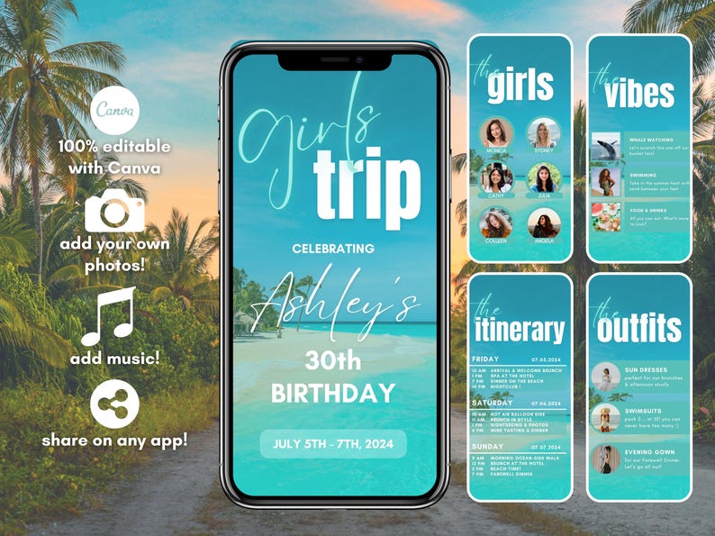 Digital Girls Trip Invitation, Birthday Trip, Birthday Celebration ...