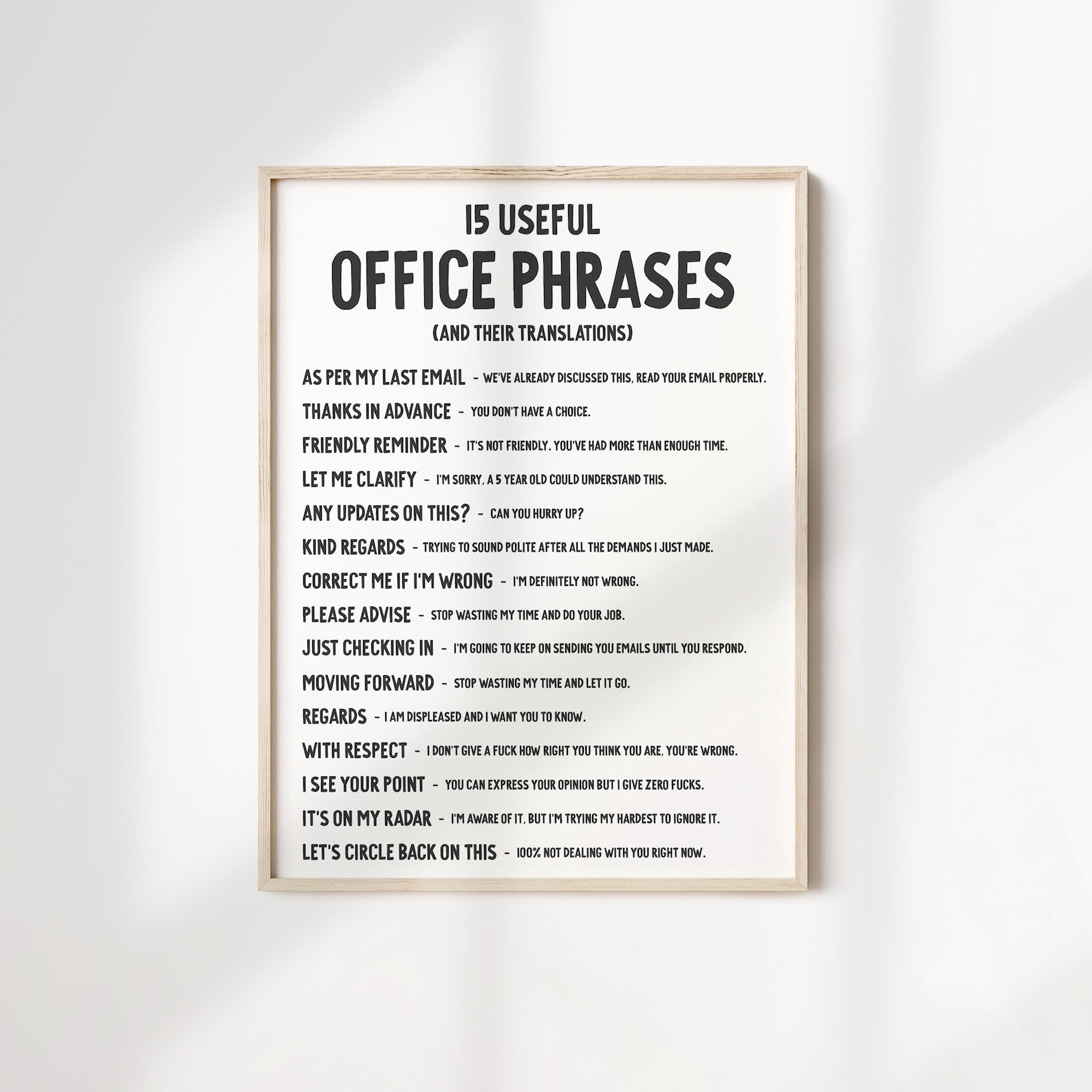 Office Email Phrases Print | Passive Aggressive Humour | Funny Home ...