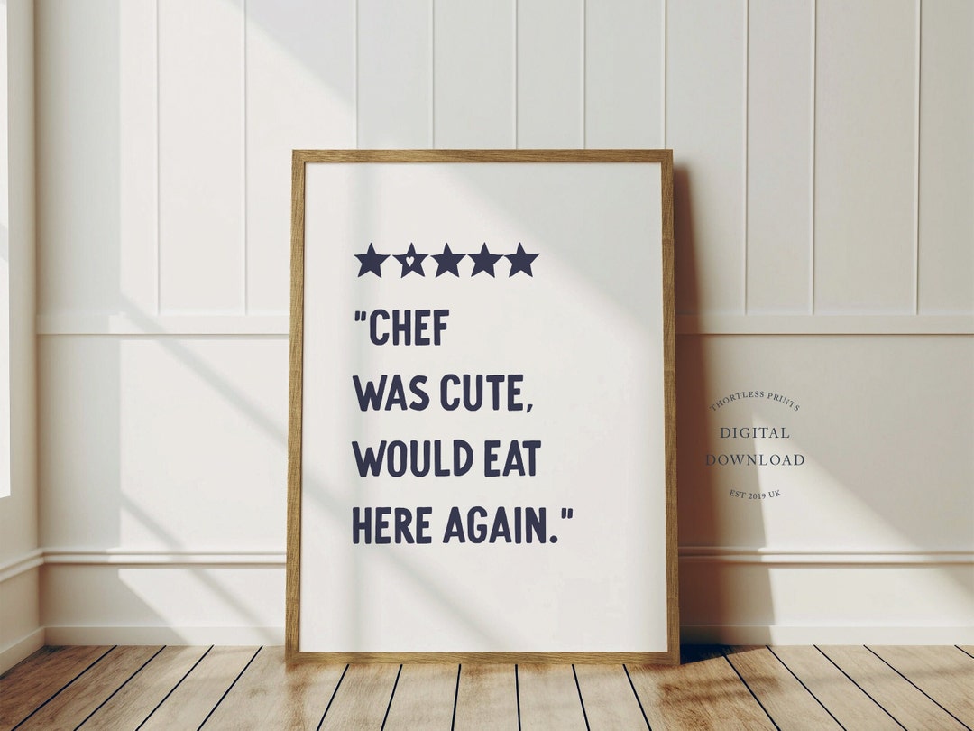 Chef Review Print | Five Star Chef | Cute Chef | Funny Kitchen Decor ...