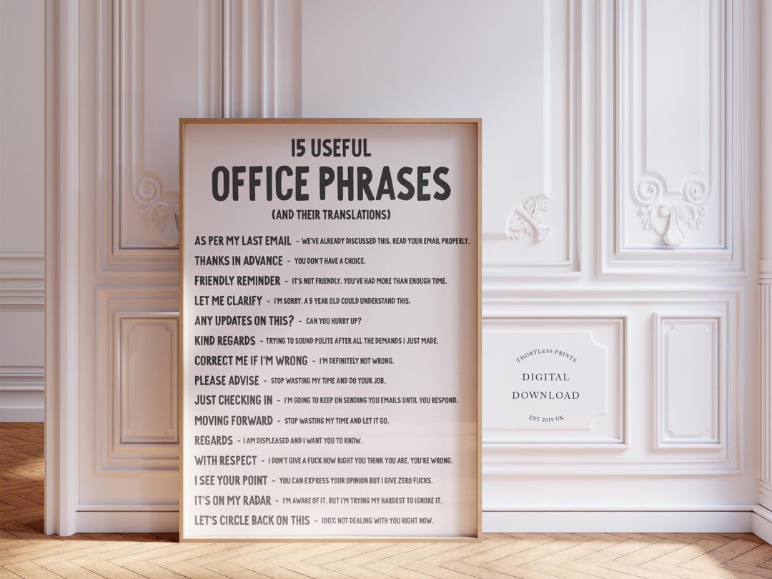 Office Email Phrases Print | Passive Aggressive Humour | Funny Home ...