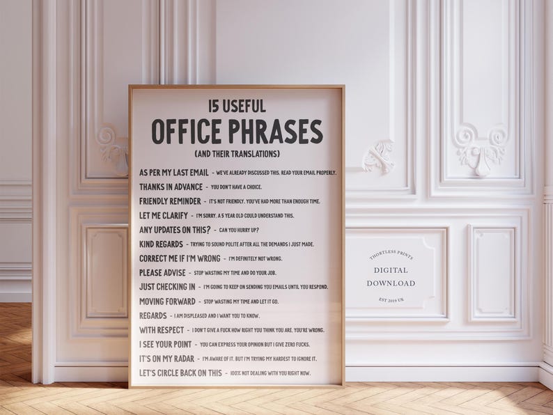 Office Email Phrases Print | Passive Aggressive Humour | Funny Home ...