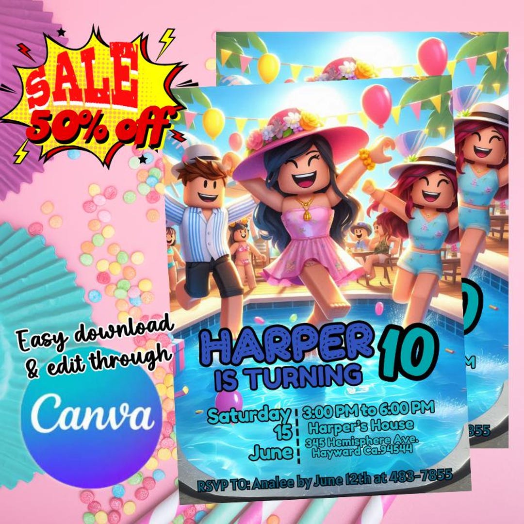 Custom Roblox Birthday Invitation, Personalized Roblox Party Invite,fun ...