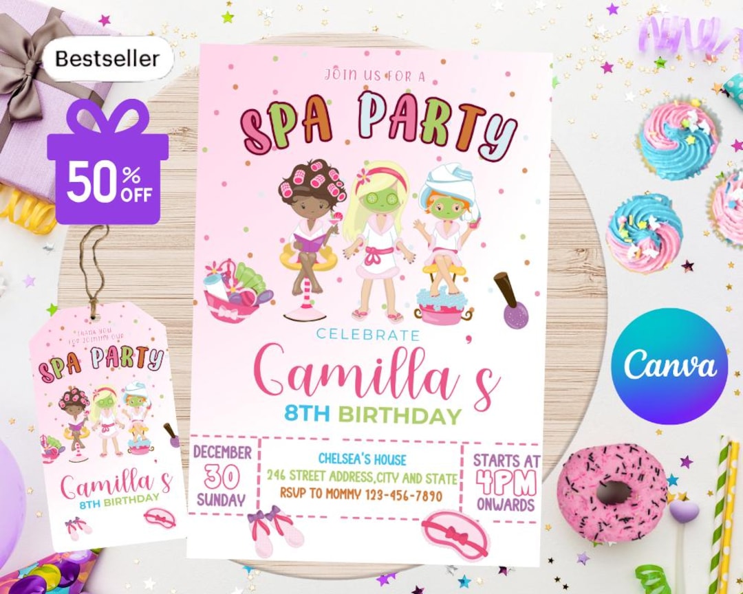 Editable Spa Party Invitation, Tween Birthday Spa Party Invite, Pamper ...