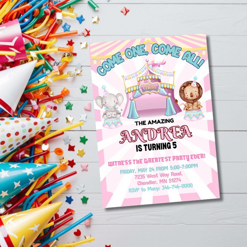 Carnival Birthday Invitation, Circus Theme Party Invite, Colorful ...