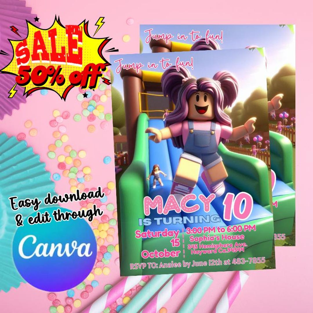 Roblox Invitation, Roblox Birthday, Roblox Birthday Invitation, Roblox ...