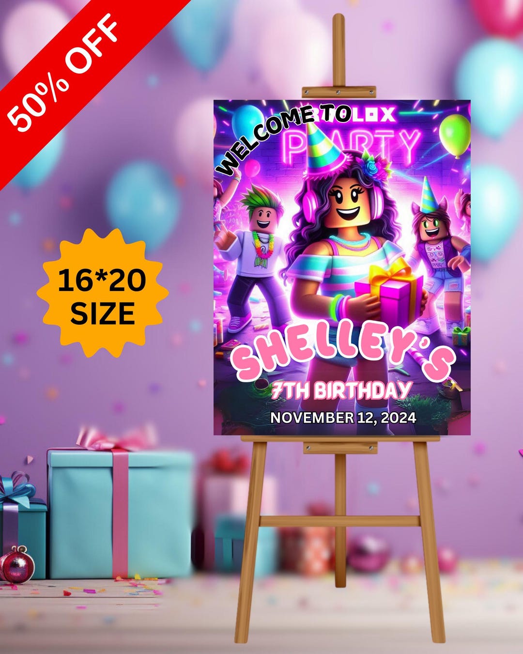 Roblox Girl Welcome Birthday Sign, Custom Roblox Girl Birthday Welcome ...