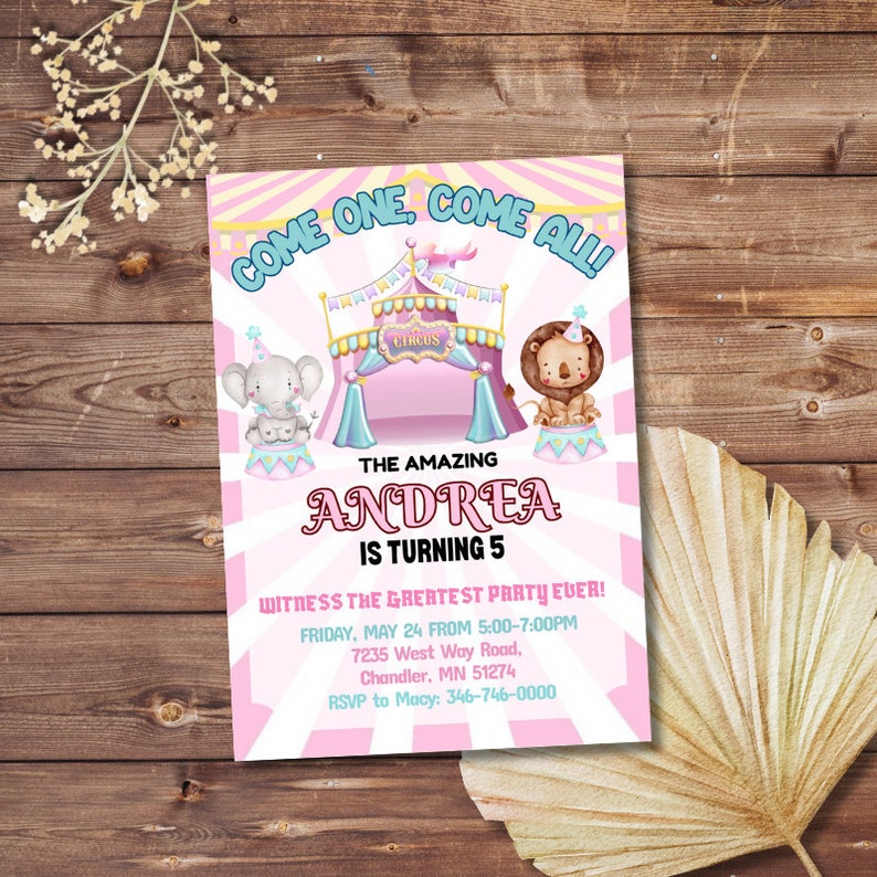 Carnival Birthday Invitation, Circus Theme Party Invite, Colorful ...