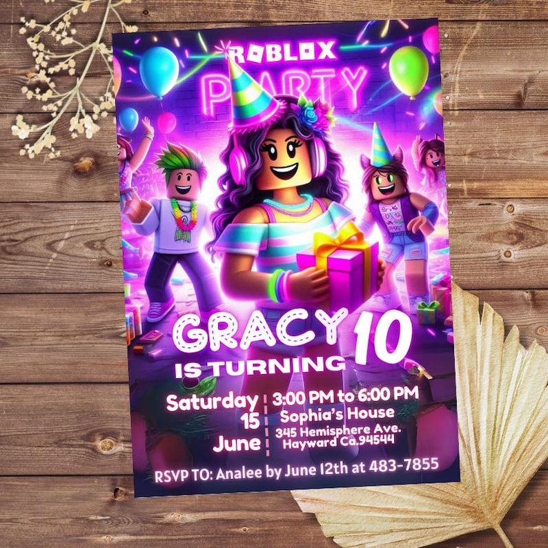 Roblox Invitation, Roblox Invite, Gamer Party Roblox Girls Birthday ...