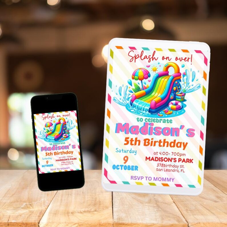 Editable Water Slide Birthday Splash Party Invitation, Waterslide Bash ...