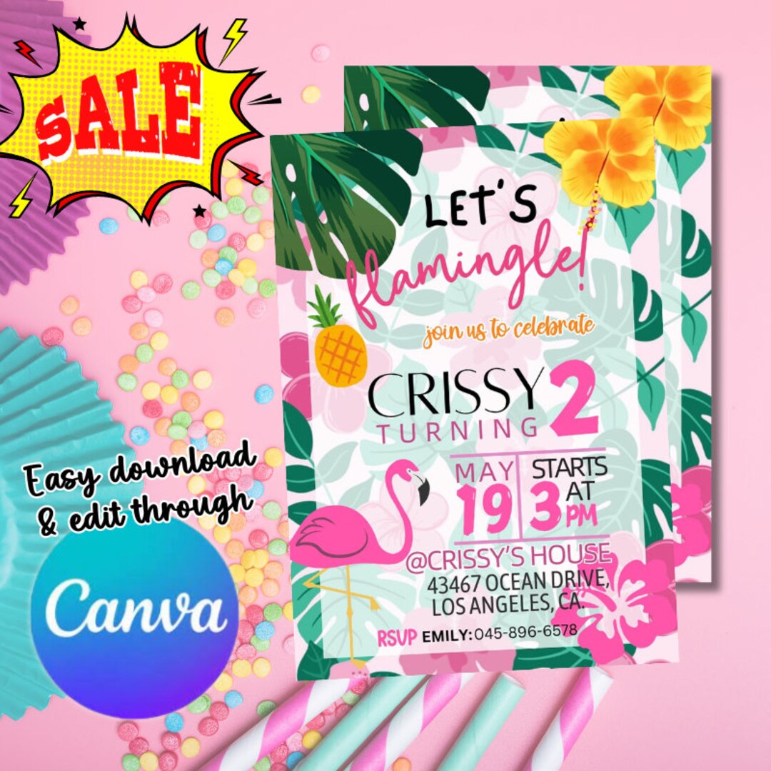Editable Flamingo Birthday Invitation, Flamingo Birthday Invitation ...
