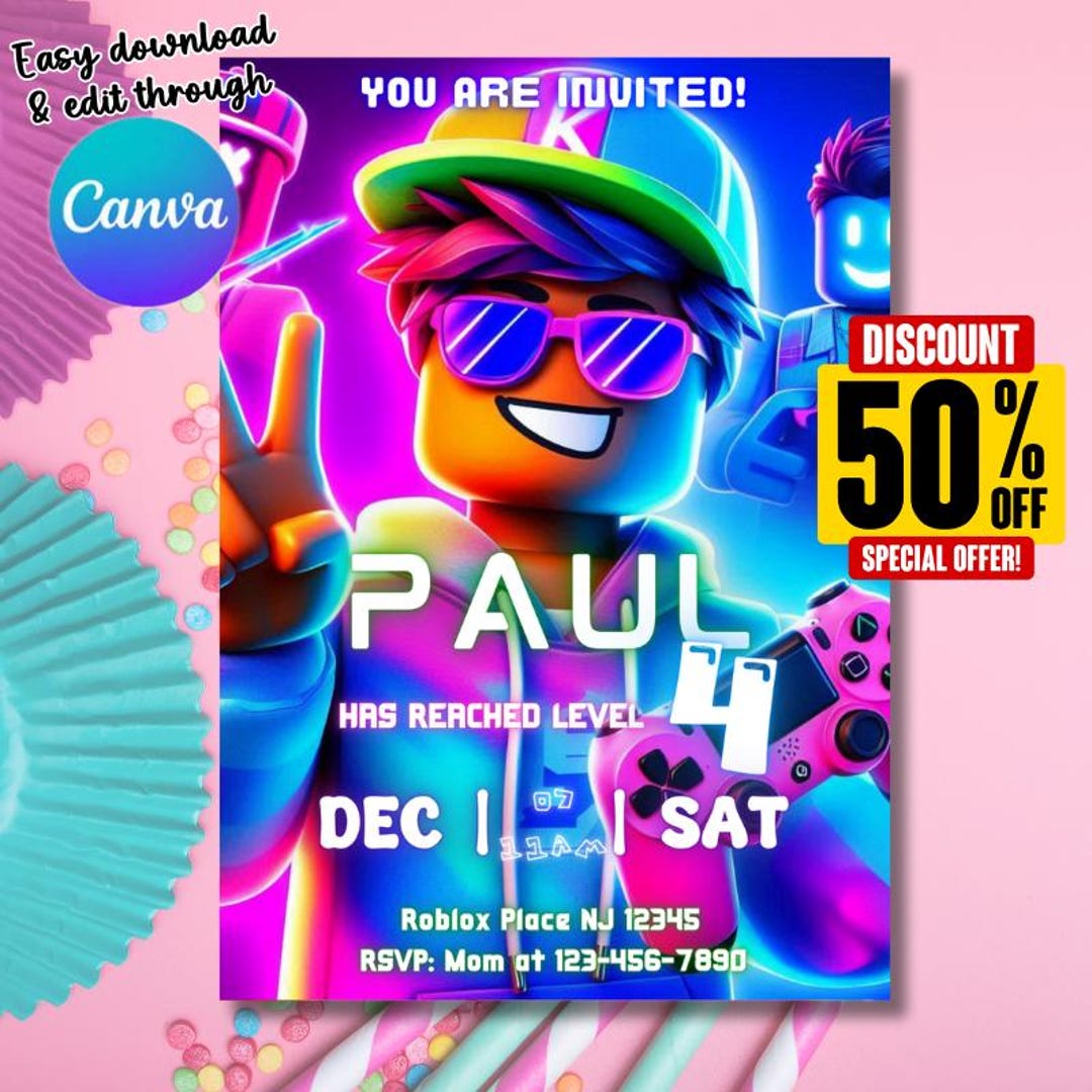 Roblox Invitation, Roblox Invite, Game Birthday, Roblox Boy Birthday ...