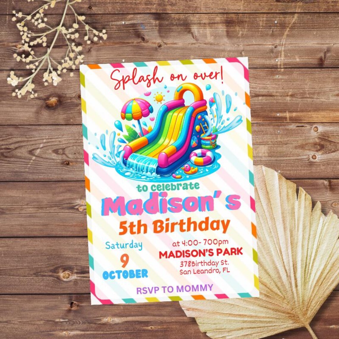 Editable Water Slide Birthday Splash Party Invitation, Waterslide Bash ...