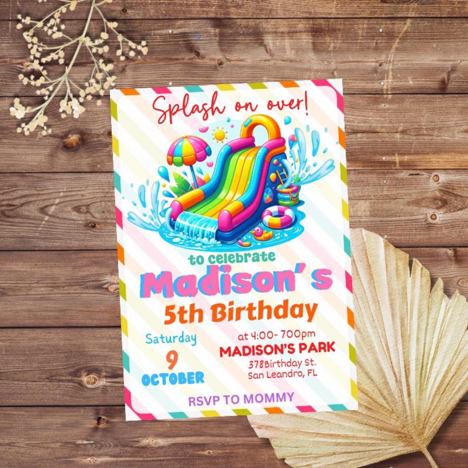 Editable Water Slide Birthday Splash Party Invitation, Waterslide Bash ...