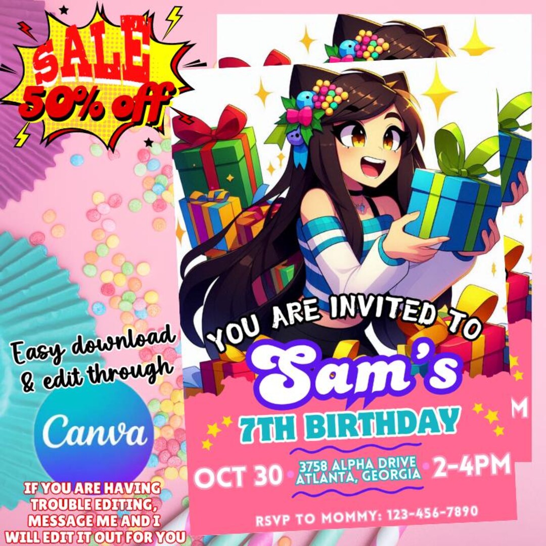 Aphmau Birthday Invitation, Cute Aphmau Theme Party Invite, Fun ...