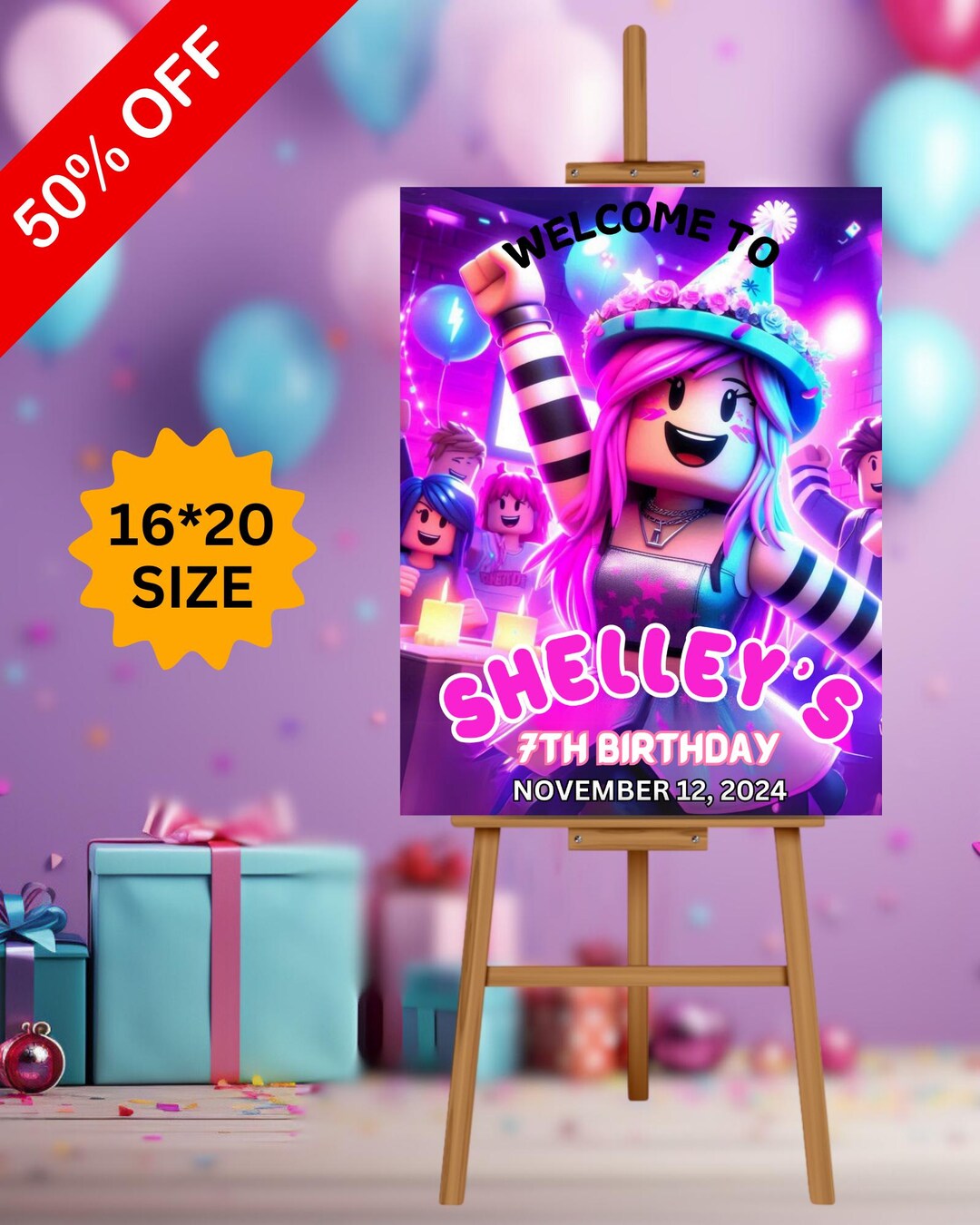 Roblox Neon Birthday Welcome Sign Template, Roblox Neon Birthday Custom ...