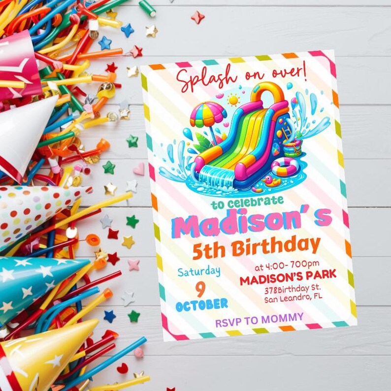 Editable Water Slide Birthday Splash Party Invitation, Waterslide Bash ...