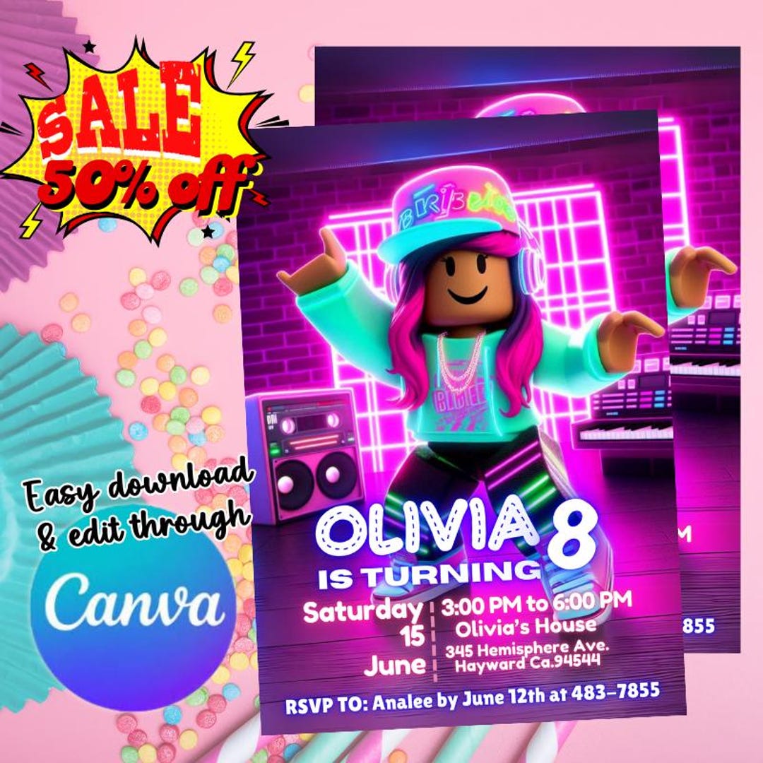 Roblox Invitation, Roblox Invite, Gamer Party Roblox Girls Birthday ...