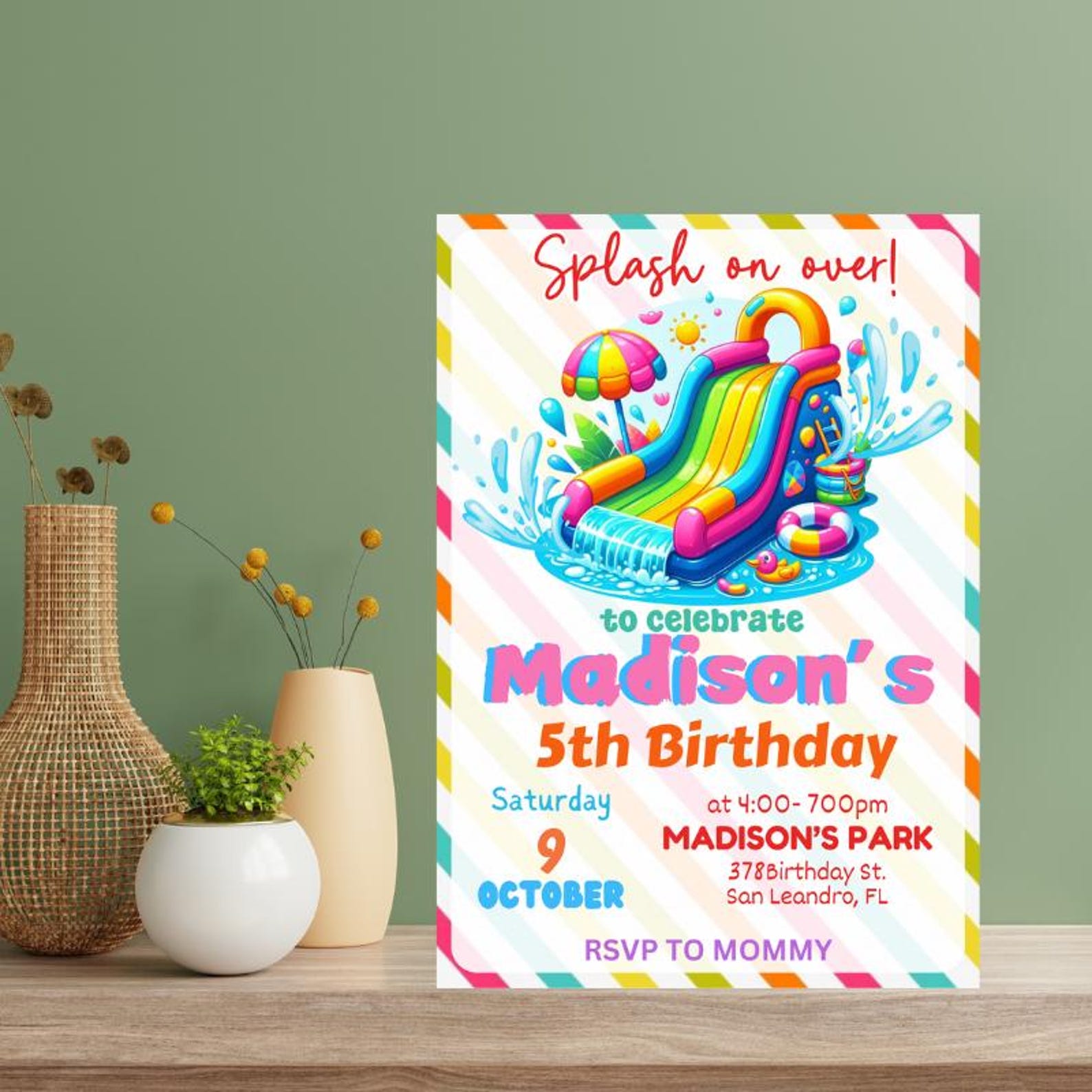Editable Water Slide Birthday Splash Party Invitation, Waterslide Bash ...