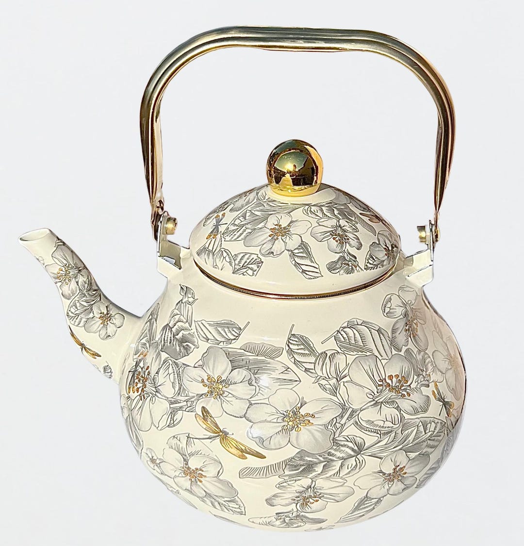 Floral Tea Kettle: Dragonfly Stovetop Enamel Teapot, Modern Farmhouse ...