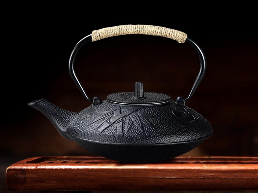 Cast Iron Teapot, Hand Cast Bamboo Motif Tea Kettle for Loose Tea ...