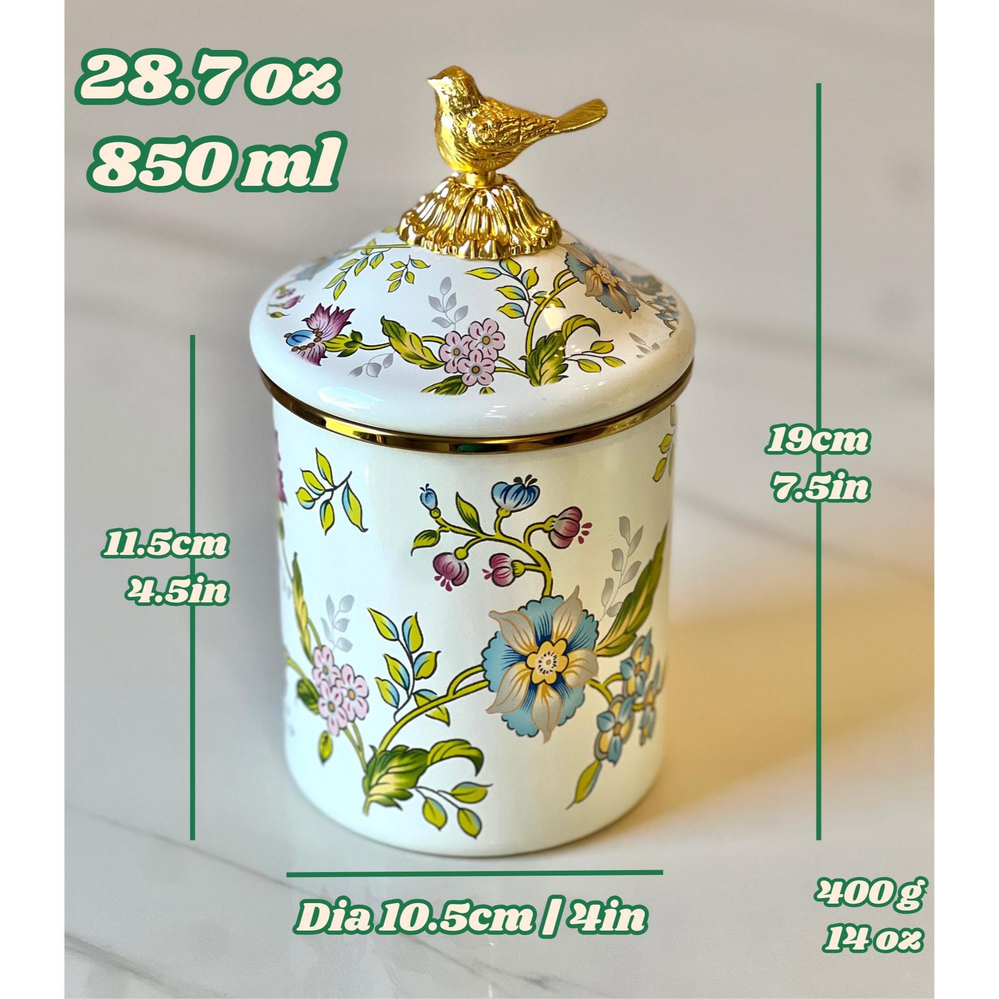 Wildflower Garden Enamel Canister Set: Bird Lid Kitchen Storage Jars - Etsy