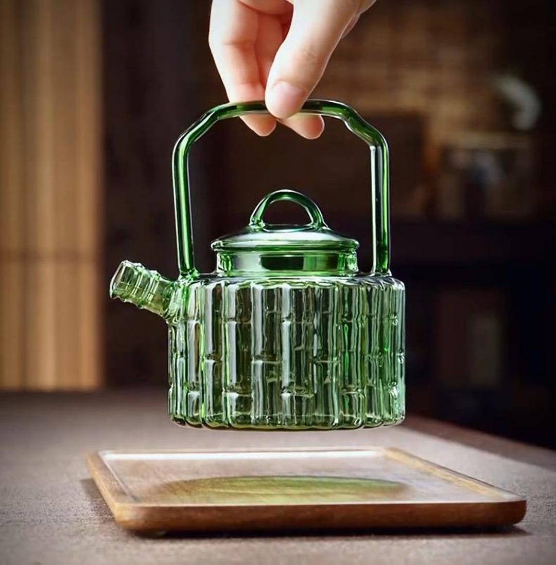 Small Teapot for One, Handblown Green Glass Tea Pot, 300ml (10oz) Mini ...