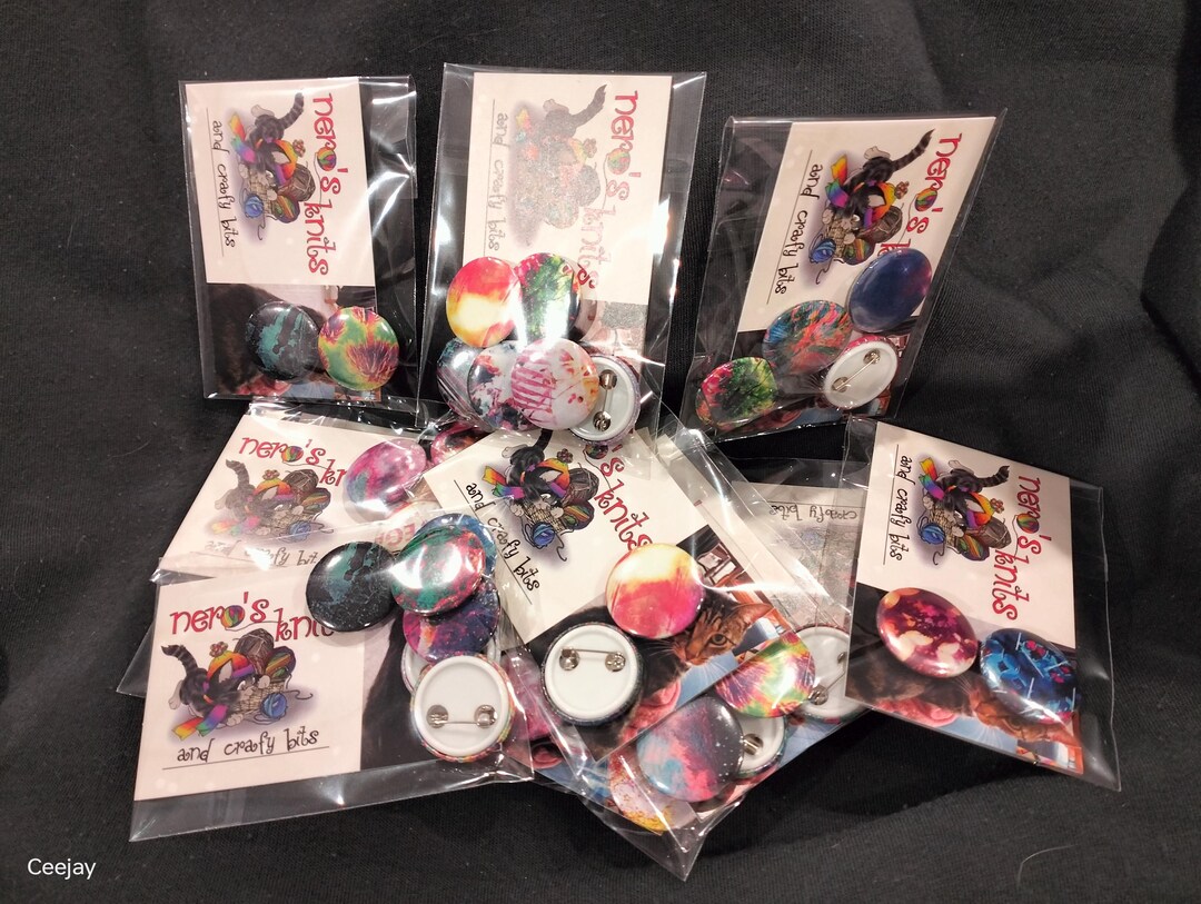 Handmade Assorted Digital Art Button Badges 25mm Plastic Backing, Kids ...