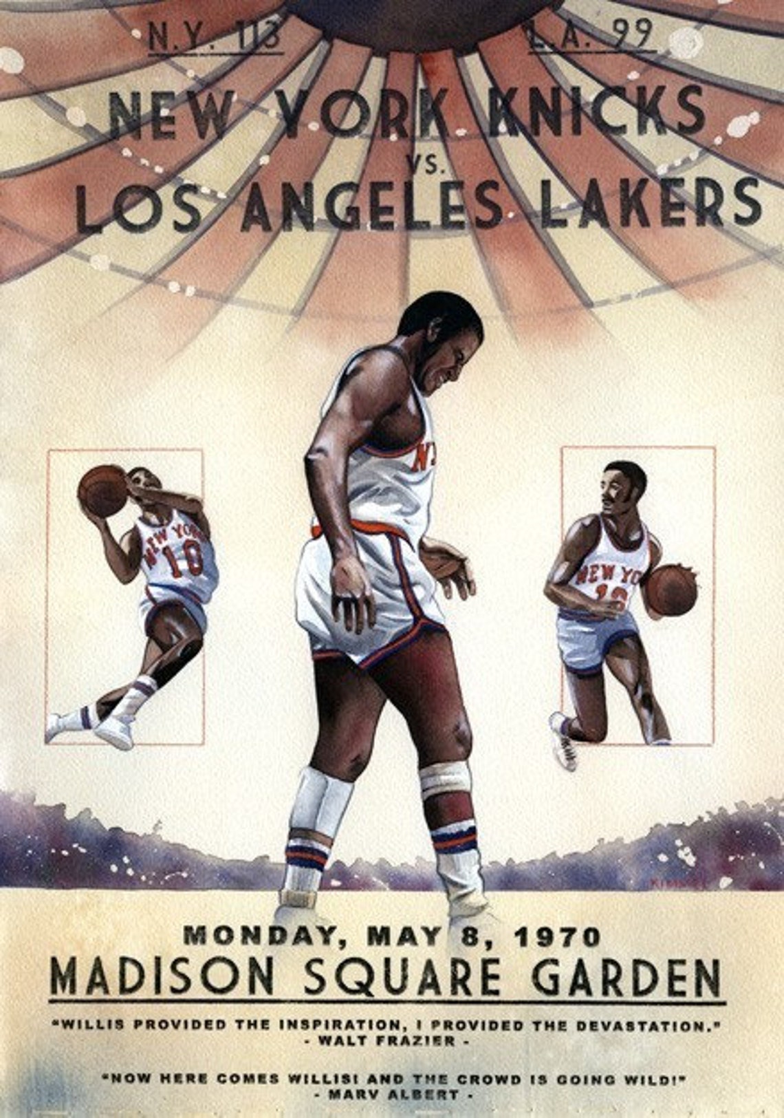New York Knicks, 1970 NBA Championship Painting Print, 11x17, NBA ...