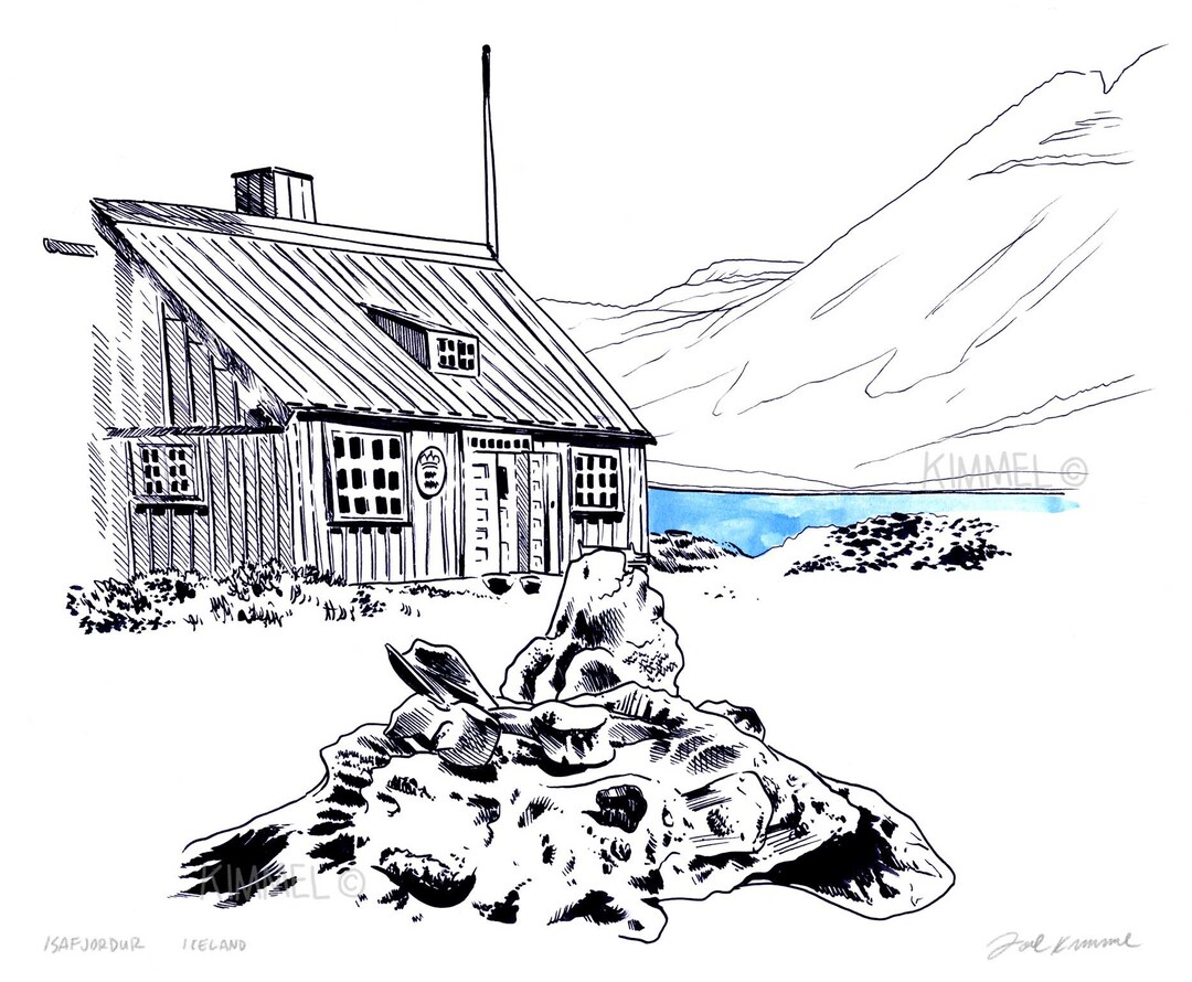 Drawing of Isafjordur, West Fjords, Iceland Giclée Print by Joel Kimmel ...