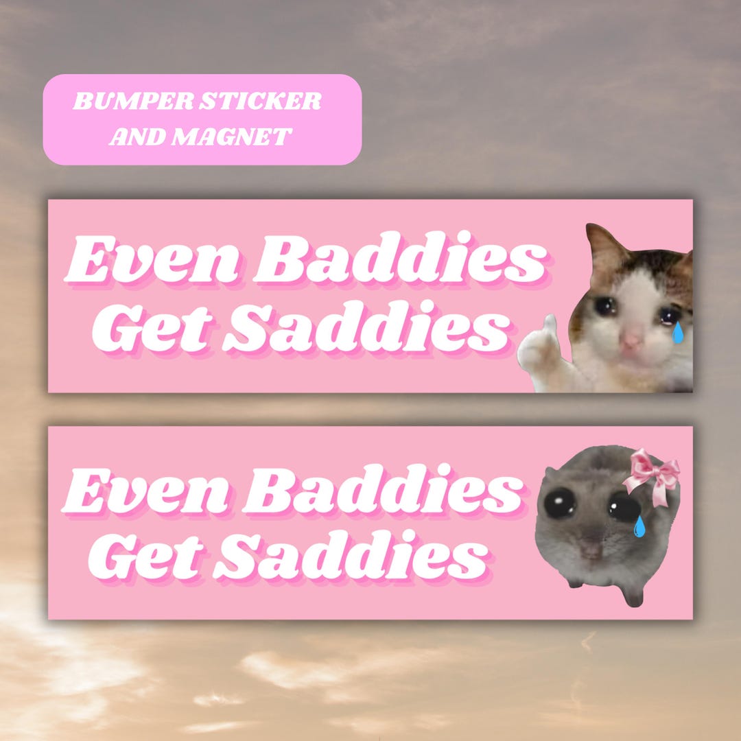 Even Baddies Get Saddies Funny Bumper Sticker Magnet, Sad Cat Crying ...