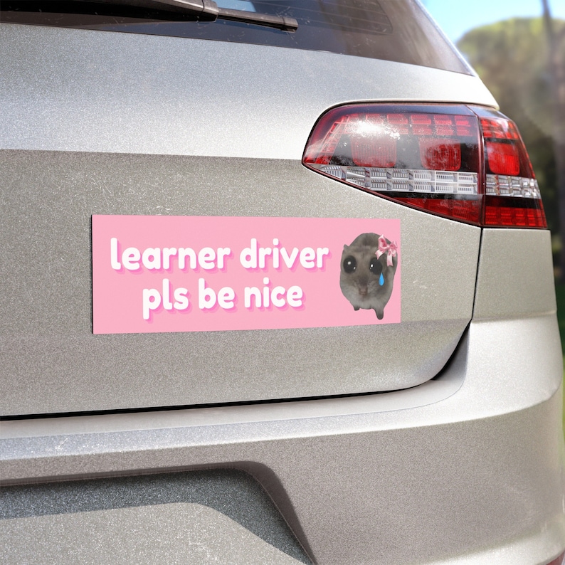 Sad Crying Hamster Meme "learner Driver Pls Be Nice" Bumper Sticker ...