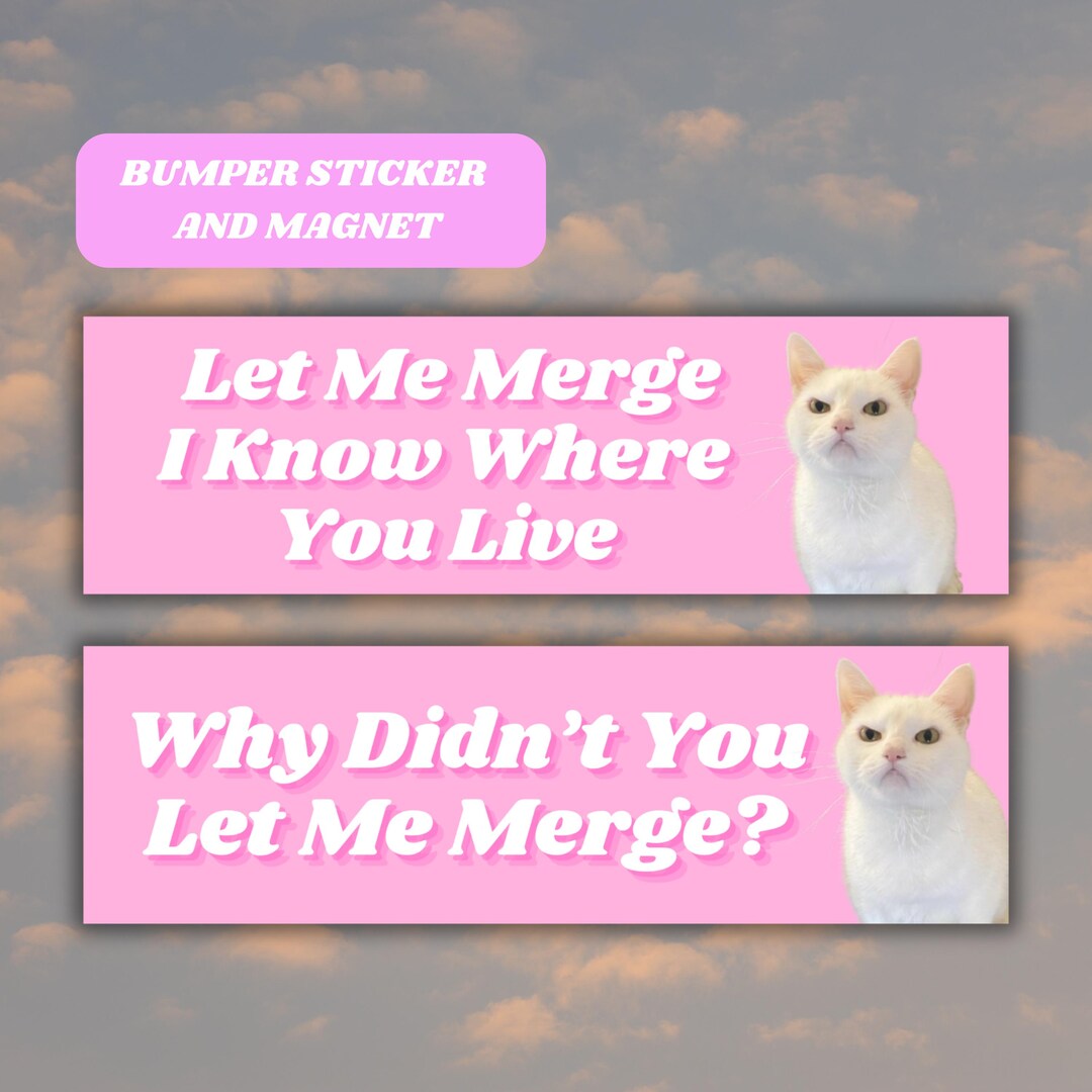 Let Me Merge Funny Bumper Sticker Magnet, Angry Cat Kitty Meme Tiktok ...
