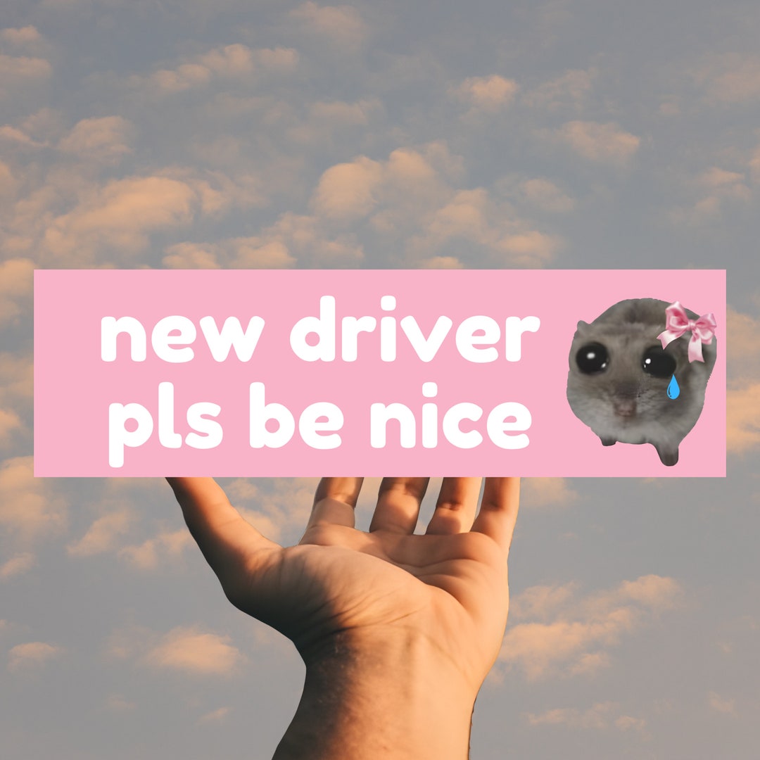 Sad Crying Hamster Meme new Driver Pls Be Nice Bumper Sticker Funny ...