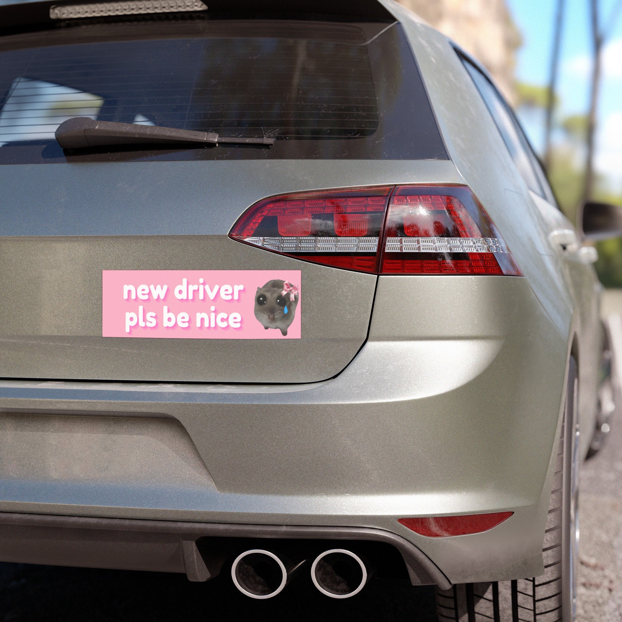 Sad Crying Hamster Meme "new Driver Pls Be Nice" Bumper Sticker - Funny ...
