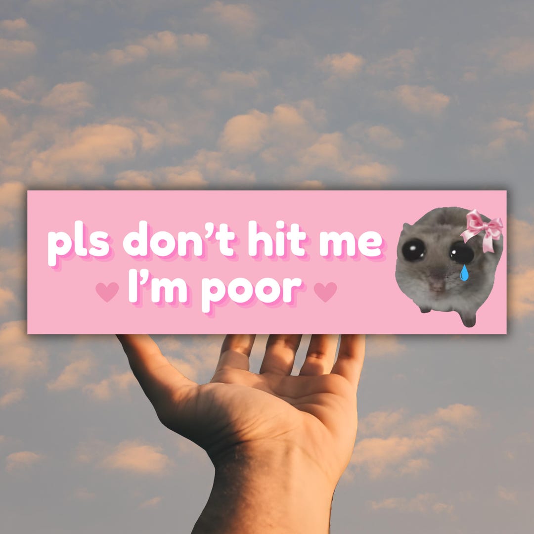 Sad Crying Hamster Meme "please Don't Hit Me Im Poor" Bumper Sticker ...