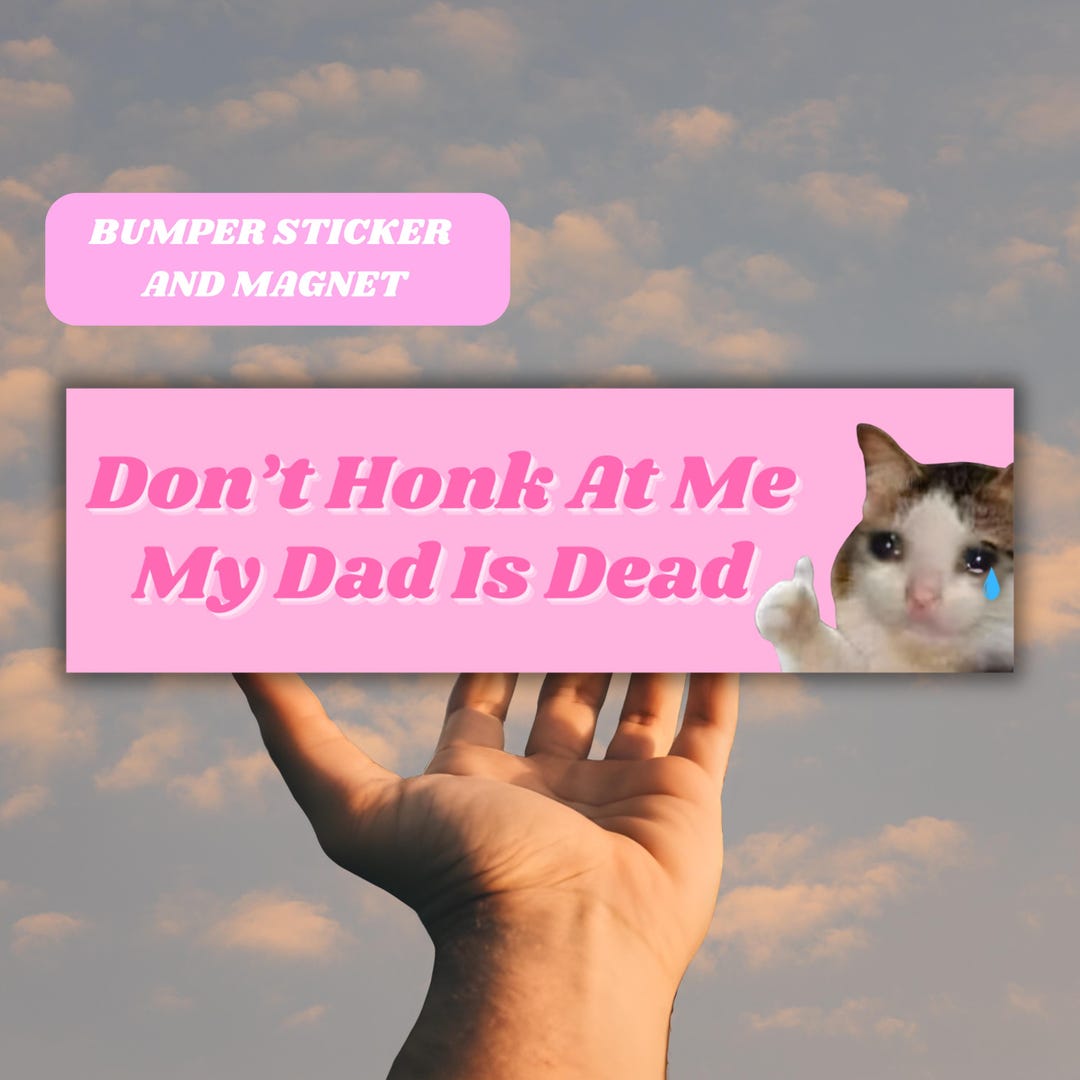Funny Sad Cat Meme Bumper Sticker Magnet Don't Honk at Me My Dad is ...