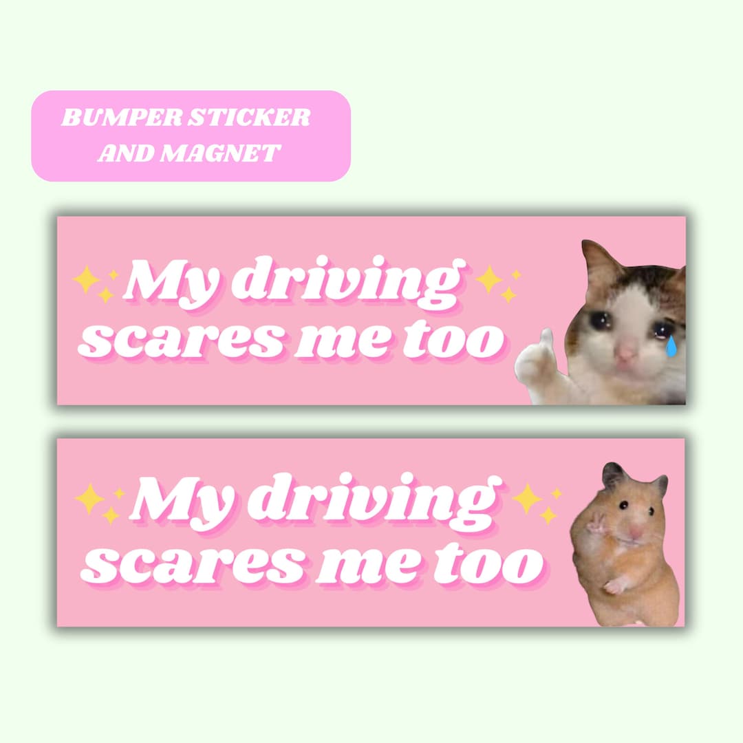 My Driving Scares Me Too Funny Bumper Sticker Magnet, Meme Tiktok Cute ...