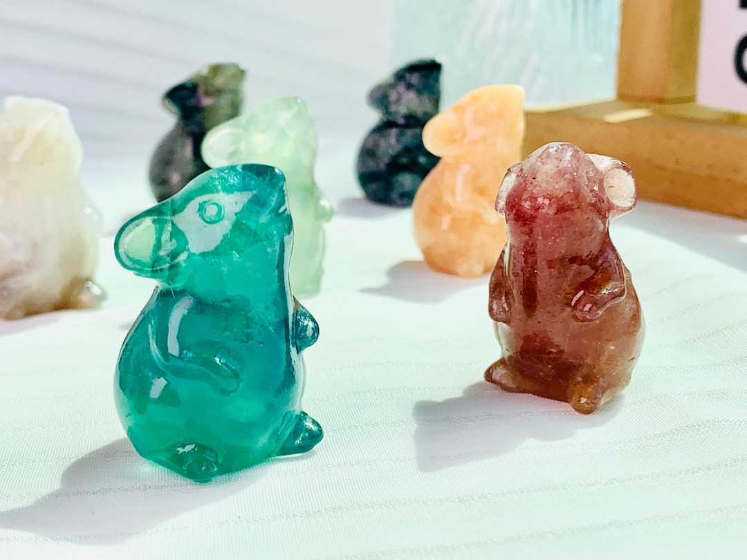 40MM Natural Crystal Mouse Figurine Decor, Hand Carved Animal Quartz ...