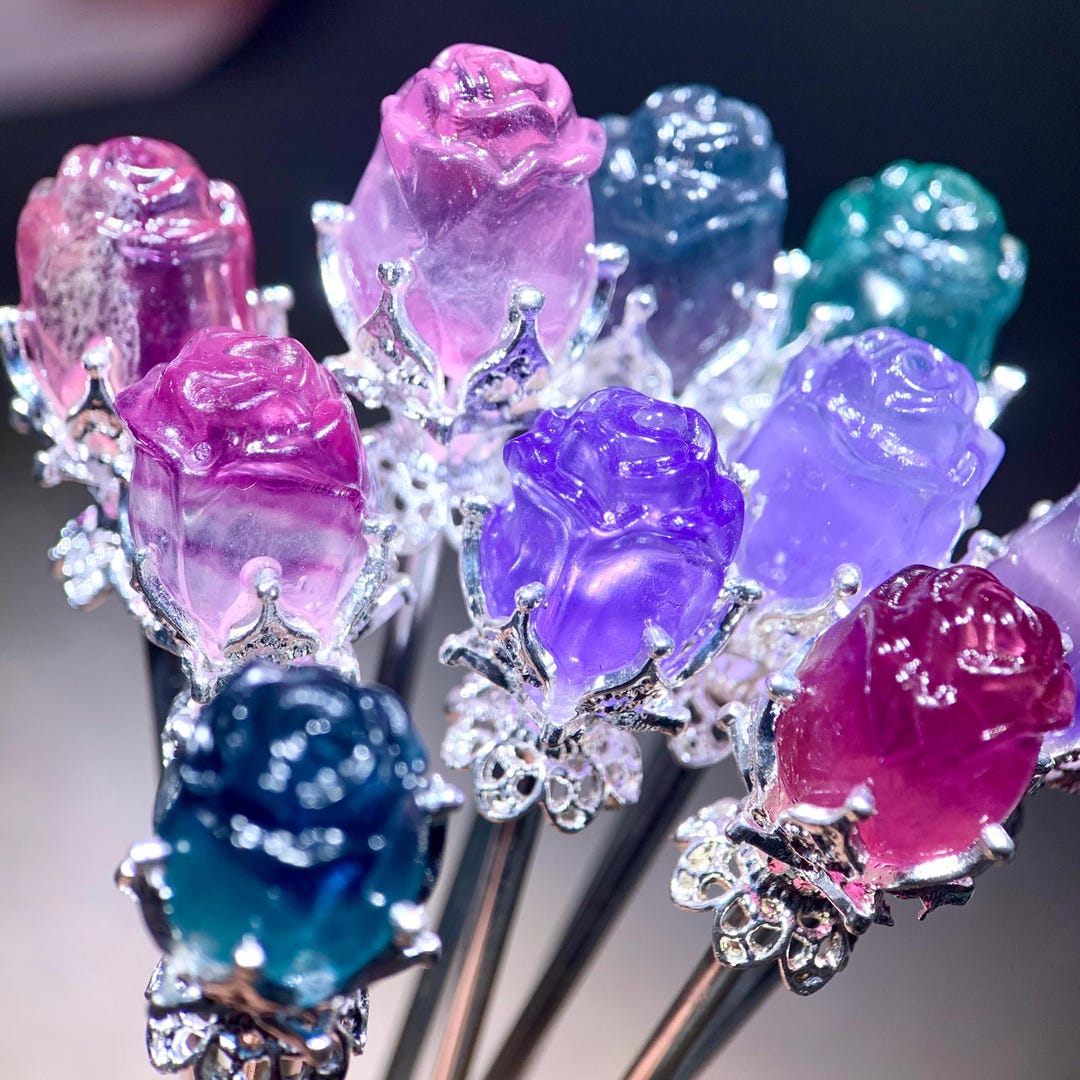 Gorgeous! Rainbow Fluorite Hand Carved Rose Flower, Natural Crystal ...