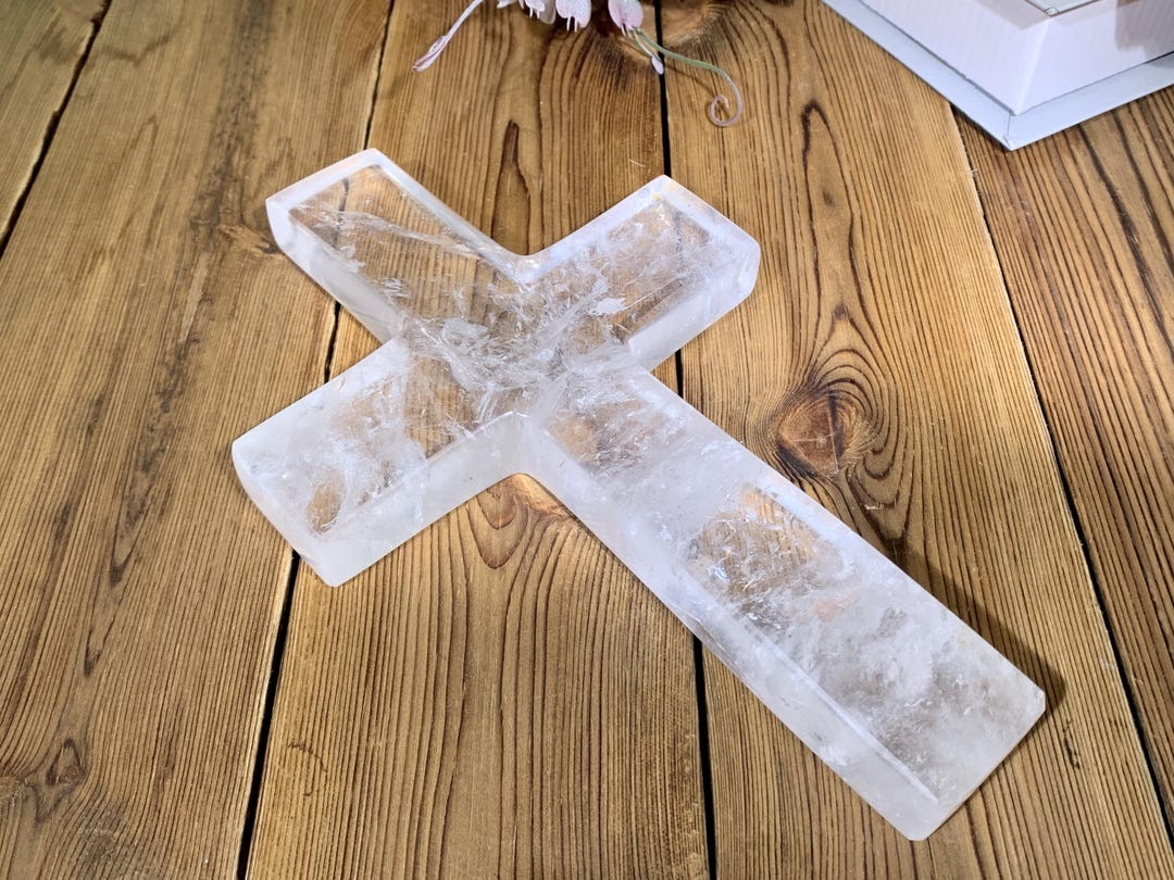Rare! 7.5" Large Hand-carved Crystal Cross Statue, Clear Quartz Cross ...