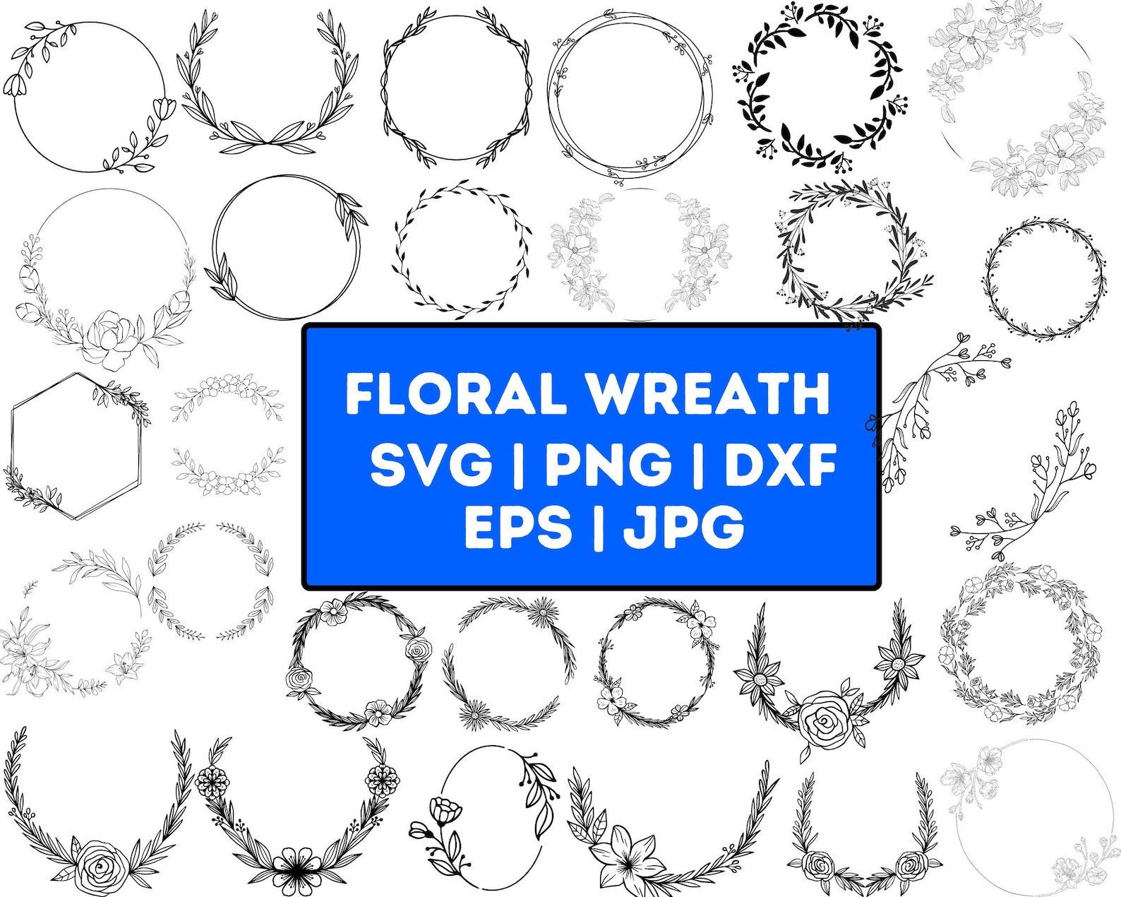 Floral Wreath Svg Bundle Circle Frame Svg Botanical Frame Wedding Wreath Svg Flower Garland
