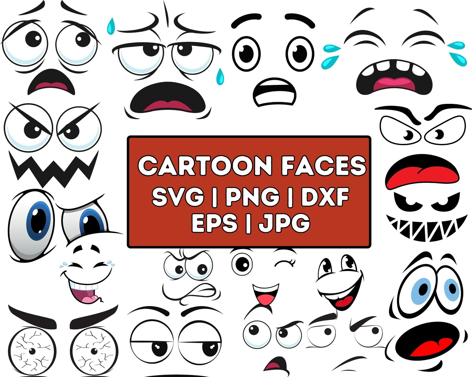 Cartoon Emotion Faces SVG Bundle, Kawaii Face SVG, Cute Funny Face SVG ...