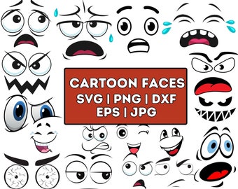 Cartoon Emotion Faces SVG Bundle, Kawaii Face SVG, Cute Funny Face SVG ...