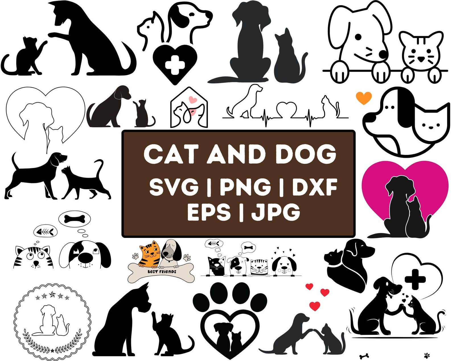 Cat and Dog Silhouette Svg, Cat and Dog Silhouette, Cat and Dog Clipart ...