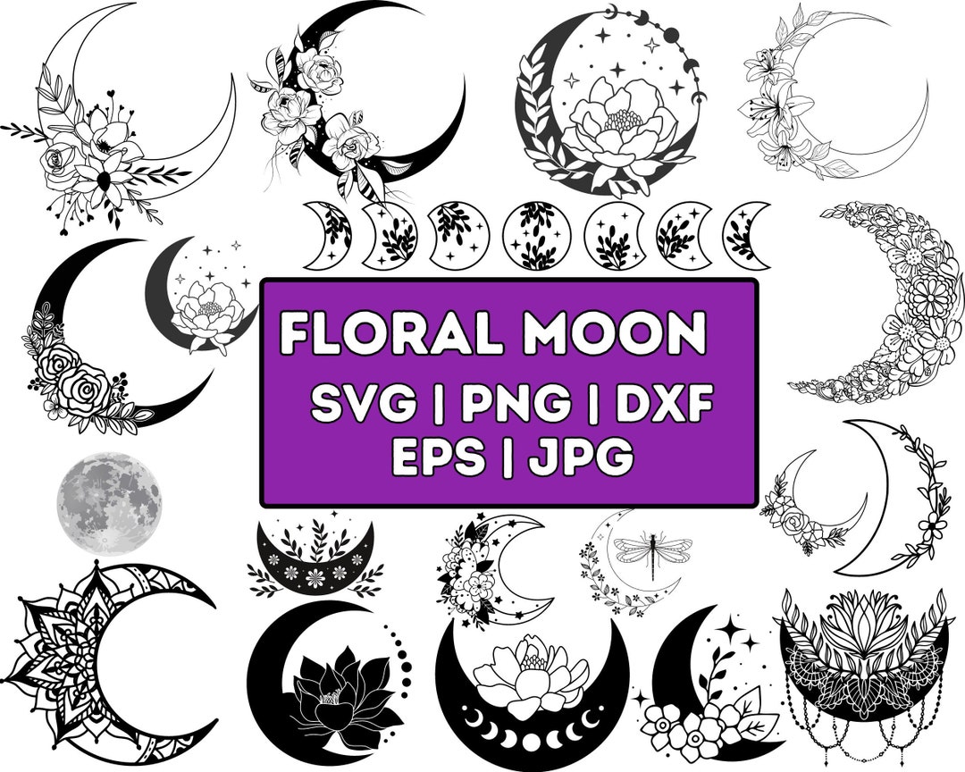 Moon SVG Bundle, Floral Moon Svg, Mystic Celestial Svg, Moon and Stars ...