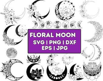 Moon SVG Bundle, Floral Moon Svg, Mystic Celestial Svg, Moon and Stars ...