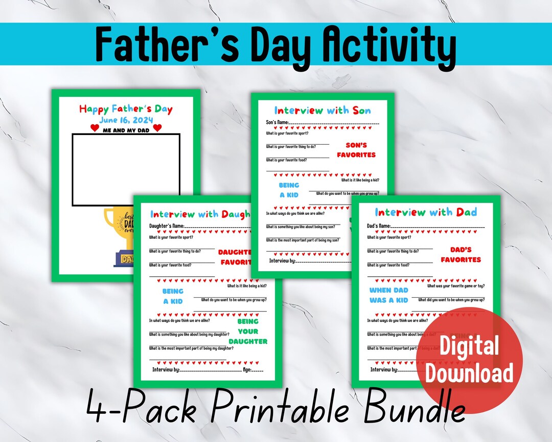Interview With Dad Father's Day Printable Activity Instant PDF Download ...