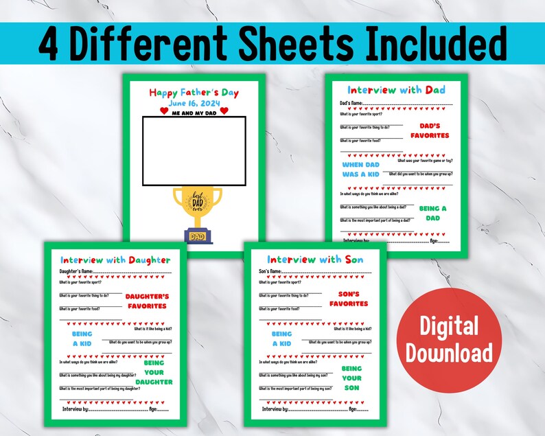 Interview With Dad Father's Day Printable Activity Instant PDF Download ...