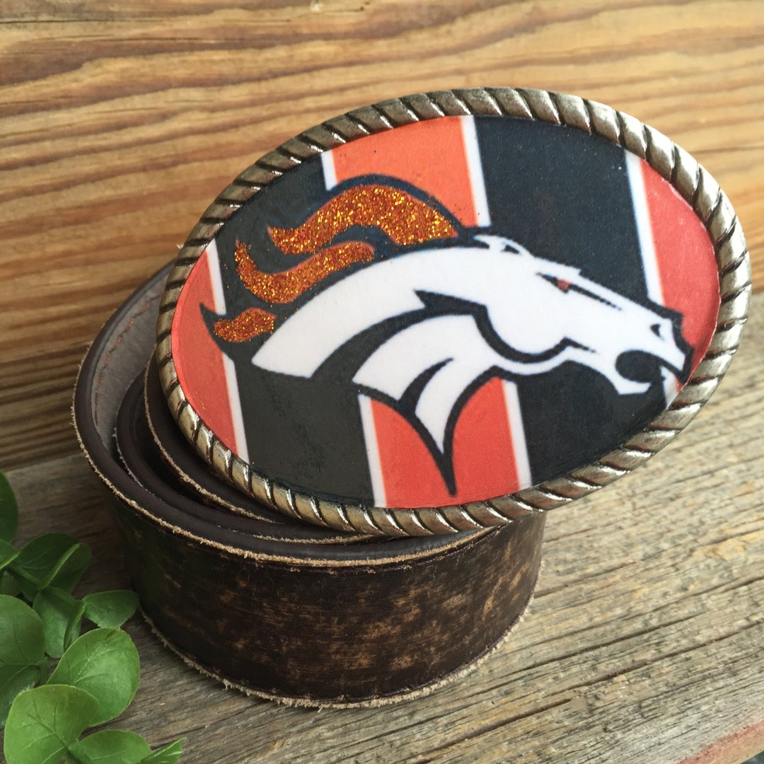 Denver Bronco Striped W/distressed Genuine Leather Belt, NFL, Denver ...